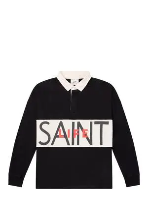 SAINT MXXXXXX Saint Life Printed Cotton-jersey Polo Shirt - Black