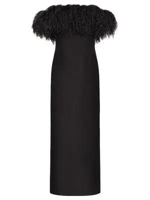 VALENTINO Valentino	Feather-Trimmed Strapless Midi Dress