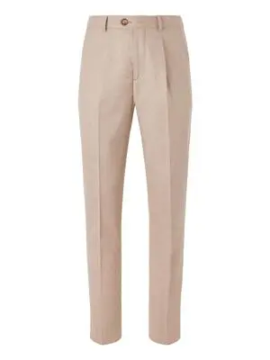 Brunello Cucinelli Tapered Pleated Virgin Wool, Cashmere And Silk-blend Trousers - Camel