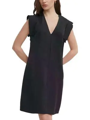 BENETTON V-neck Cap-sleeve Mini Dress - Black