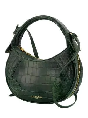 Casablanca Biker Croc-effect Leather Shoulder Bag Green