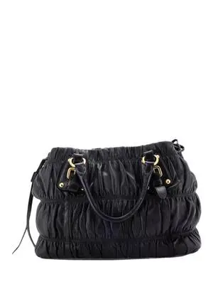 Prada Gaufre Convertible Nappa Leather Large Tote Bag - Black