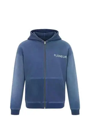 FLANEUR Logo-print Zip-up Hoodie - Blue