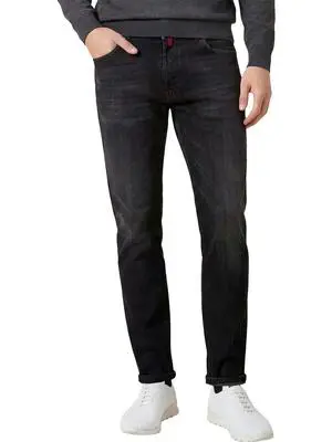 Kiton Washed-finish Tapered Jeans - Black