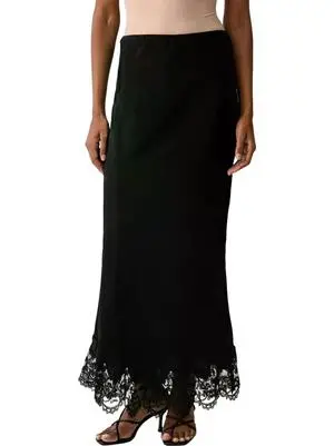 Bardot Elisan Lace-trim Satin-finish Maxi Skirt - Black