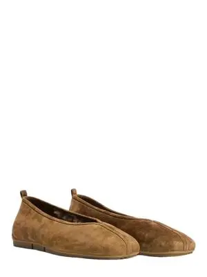 Ash Breeze Suede Stud-embellished Fur-trim Ballet Flats - Brown