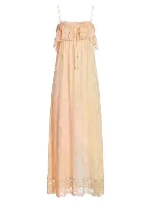CHLOÉ Thin-strap Long Dress In Silk Jacquard & Lace