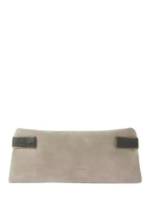 BRUNELLO CUCINELLI Monili-embellished Suede Clutch Bag