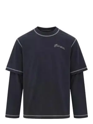 FLANEUR Contrast-stitch Layered-sleeve T-shirt Blue