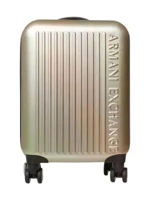 Armani Exchange Logo-embossed Ridged Suitcase - Gold