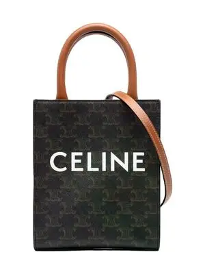 Celine 2022 Mini Triomphe Coated Canvas Vertical Cabas Satchel - Brown