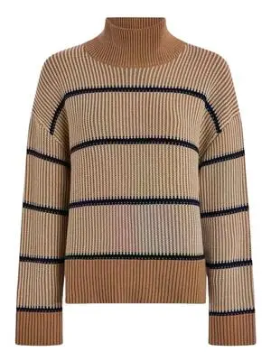 Varley Holland Striped Ribbed-knit Sweater Brown