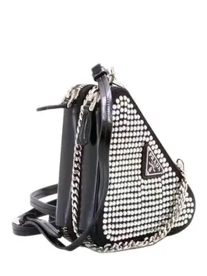 PRADA Triangle Double Pouch Crystal Embellished Satin Mini Crossbody Bag