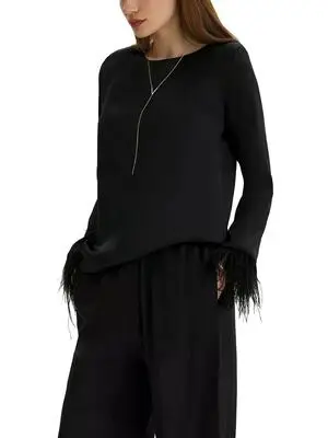 FRAMBOISE Demi Feather-trim Silk Top