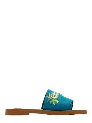 Chloé Woody Logo-embroidered Flat Sandals Blue