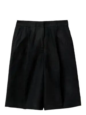 BENETTON Pleat-detail Linen Shorts - Black