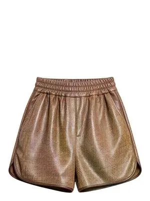 Brunello Cucinelli Prince Of Wales Leather Shorts - Brown
