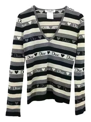 DIOR 2005 Logo-print V-neck Sweater