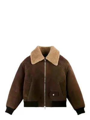 Hogan Bomber Jacket In Waxed Shearling - Brown