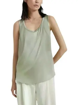 Brunello Cucinelli Satin-finish Scoop-neck Top Green