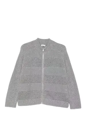 Peserico Sequin-embellished Open-knit Cardigan - Grey