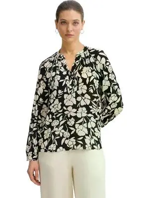 BENETTON Floral-print Long-sleeve Blouse - Black