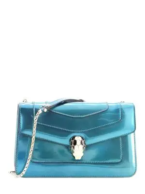 BVLGARI Serpenti Forever Metallic Leather Small Shoulder Bag - Blue