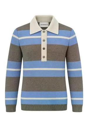 AMARANTO Striped Button-up Polo Shirt - Grey