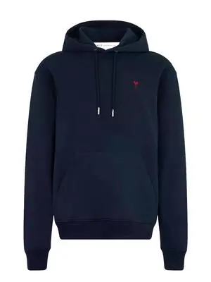 AMI Paris Blue Cotton Hoodie With Ami De Coeur Blue