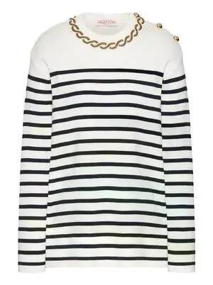 Valentino Garavani Striped Embroidered Sweater - White
