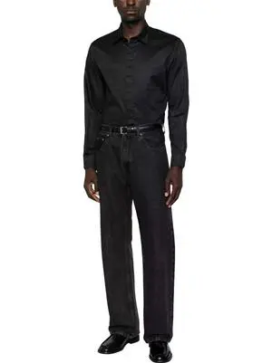 Emporio Armani Logo-jacquard Long-sleeve Shirt - Black