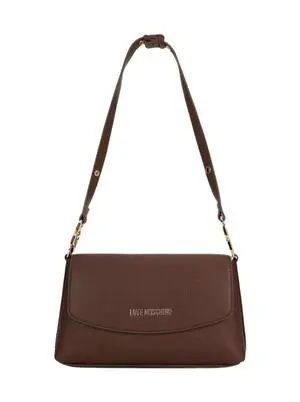 Moschino Logo-plaque Pebbled Shoulder Bag - Brown