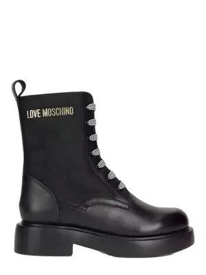 Moschino Lace-up Logo-plaque Ankle Boots - Black