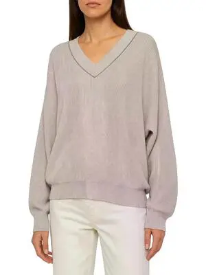 BRUNELLO CUCINELLI Monili-beaded V-neck Sweater
