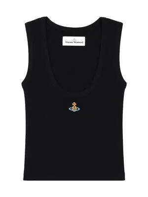 VIVIENNE WESTWOOD Top Cropped A Coste Con Logo - Black