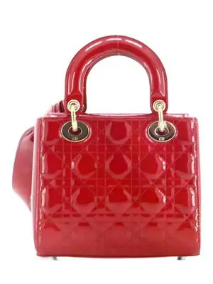 Dior Lady Bag Cannage Quilt Patent Small Satchel - Red