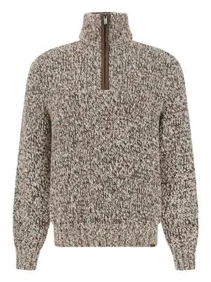 Paul & Shark Half‑zip Sweater In Melange Wool And Alpaca Blend - Dark