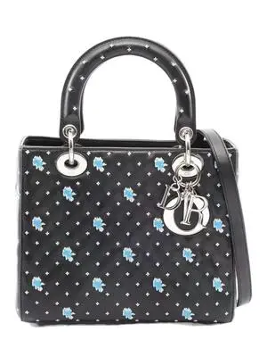 Dior 2000-2026 Medium Calfskin Embroidered Flower Lady Satchel - Black