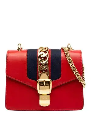 Gucci 2000-2015 Mini Calfskin Web Sylvie Chain Satchel Red