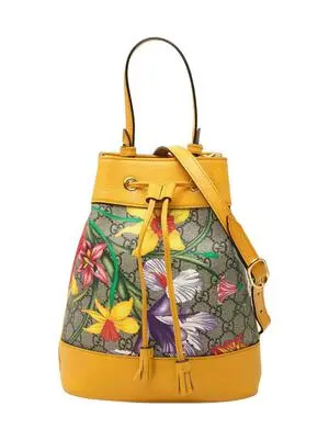 Gucci 2000-2015 Small Gg Supreme Flora Ophidia Bucket Bag Satchel - Neutrals