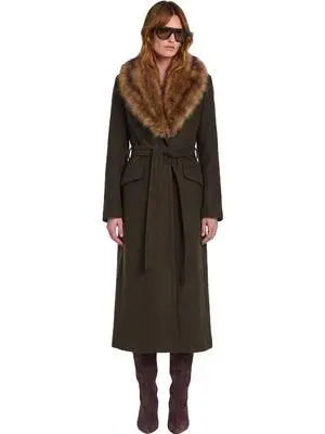 NICHOLAS Mae Coat With Faux Fur Collar - Olive