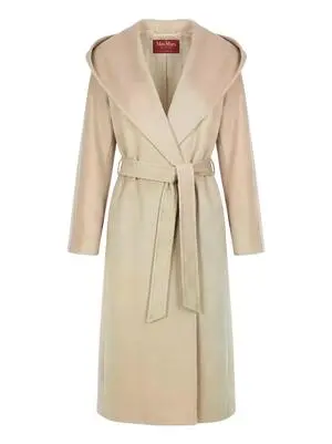 Max Mara Elegia Hooded Belted Coat Neutrals