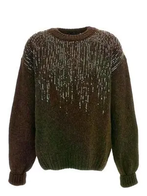 HAIKURE Sequin-embellished Ribbed-knit Sweater - Brown