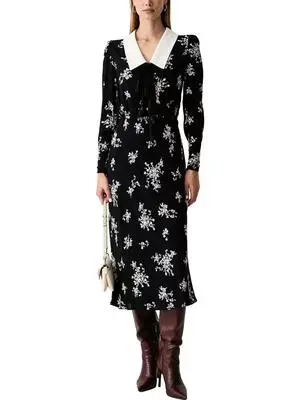 Luisa Spagnoli Gael Floral-print Pussy-bow Midi Dress - Black