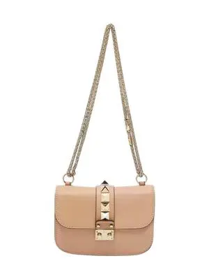 Valentino Garavani Small Rockstud Glam Lock Shoulder Bag - Neutrals