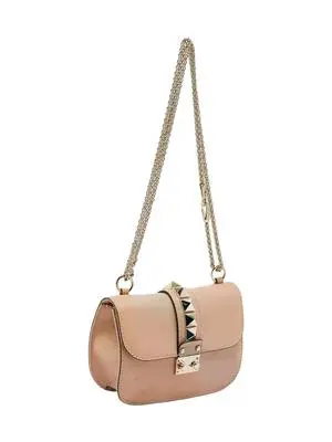 Valentino Garavani Small Rockstud Glam Lock Shoulder Bag Neutrals