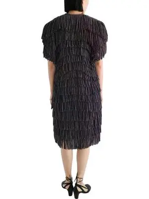 LEMAIRE Fringed Dress In Snake-printed Dry Silk - Black