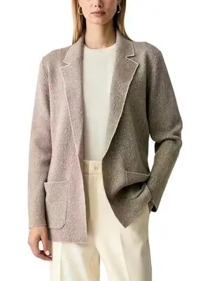 Luisa Spagnoli Herringbone-knit Notch-lapel Cardigan - Neutrals
