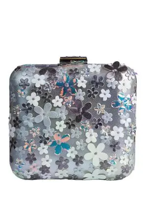 GEMY MAALOUF Flower-embellished Clutch Bag - Silver
