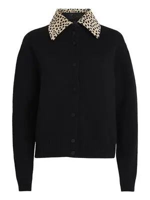 RÓHE Stretch-wool Cheetah-collar Cardigan - Black
